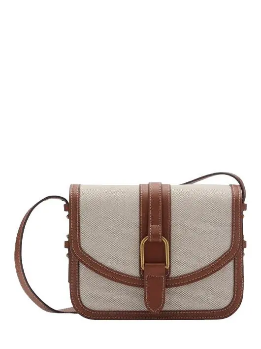 Mango Contrast Canvas & Faux Crossbody Bag - Leather