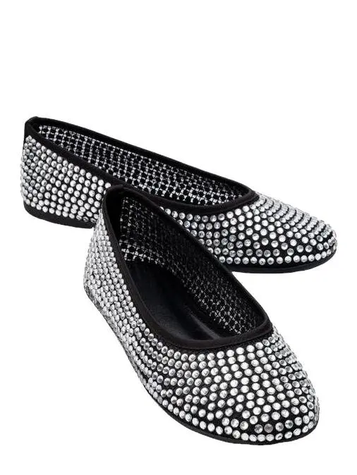 PROLOGUE SHOES Runway Mesh Embellished Ballet Flat - Black Faux Leather