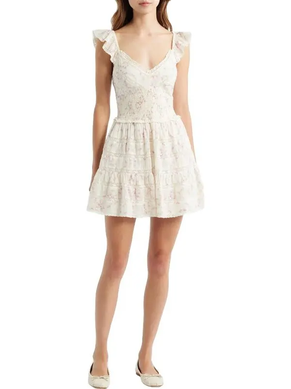 LoveShackFancy Finny Tiered Cotton Fit & Flare Minidress - Magnolia