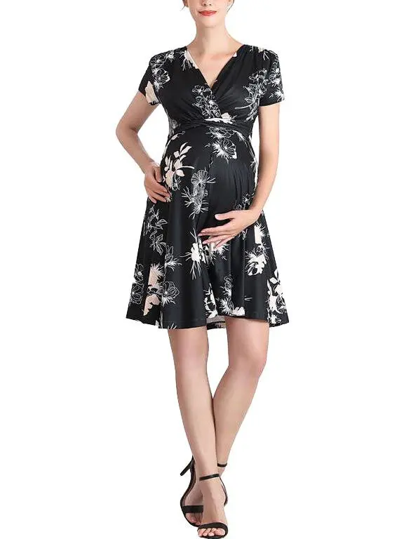 KIMI + KAI Faux Wrap Maternity/nursing Dress - Multicolored