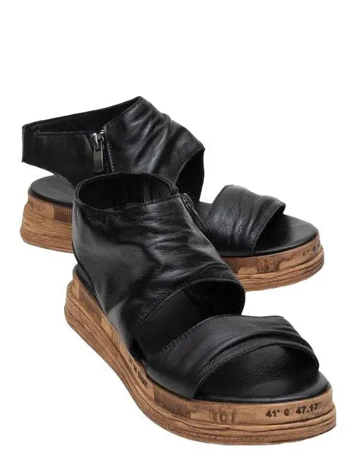 FOREVER & ALWAYS SHOES Lunas Leather Side-zip Flat Heel Sandal - Black Leather