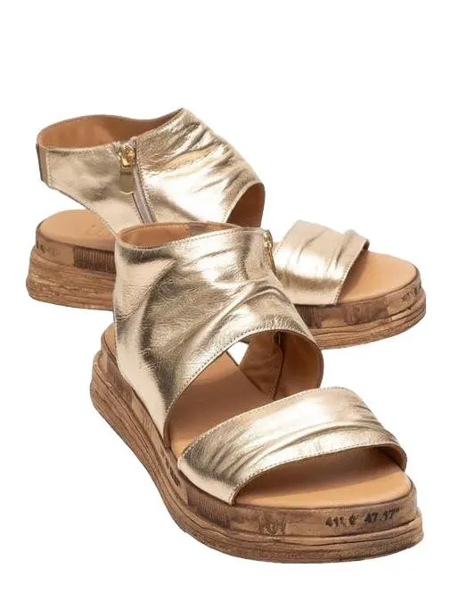 FOREVER & ALWAYS SHOES Lunas Leather Side-zip Flat Heel Sandal - Gold Leather