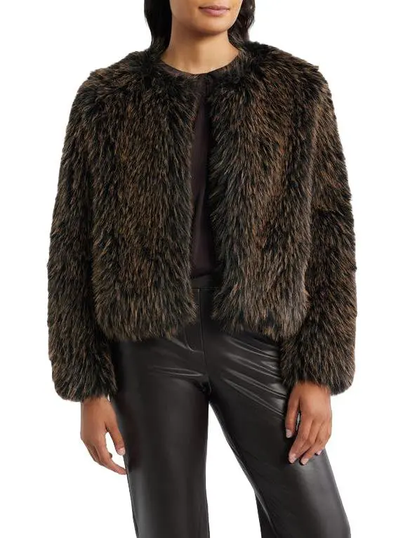 Anne Klein Faux Fur Jacket - Deep Mahogany Multi