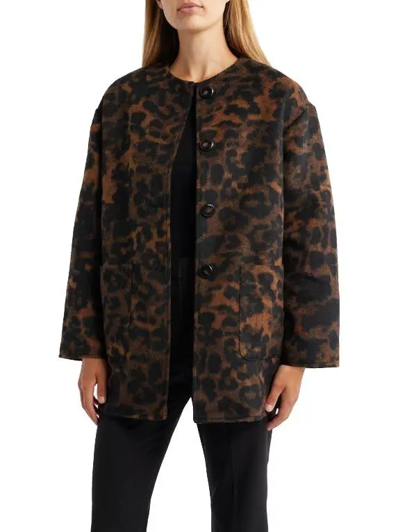 Anne Klein Leopard Print Topper Coat - Anne Black/brown Multi