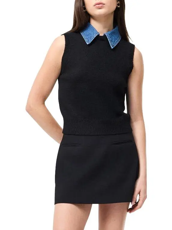 French Connection Ellie Collared Sweater Vest - Black/blue Denim