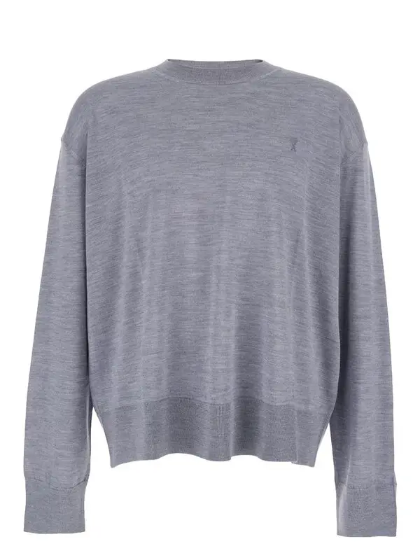 Ami Crew Neck Wool Sweater - Grey