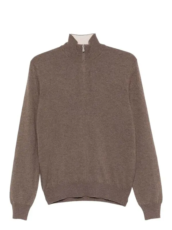 BARBA NAPOLI Half-zip High-neck Sweater - Brown