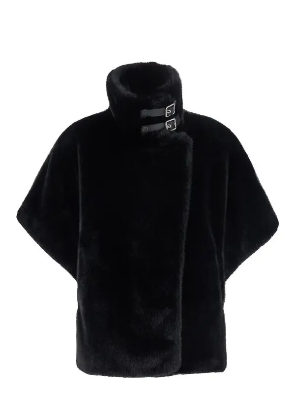Pinko High Collar Eco Fur Hood With Strap Closure - Black