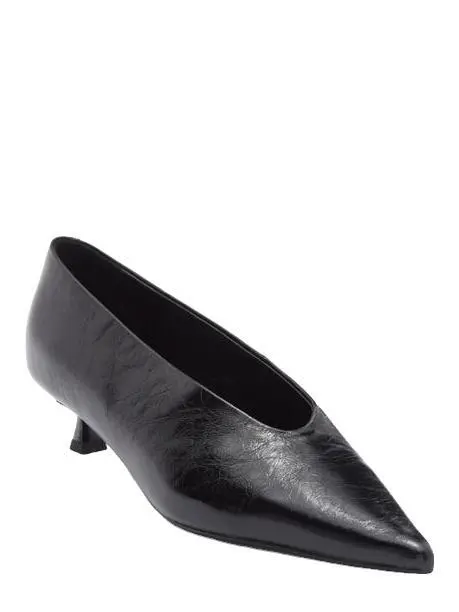 TONY BIANCO Cherry Pointed Toe Kitten Heel Pump - Black Crinkle