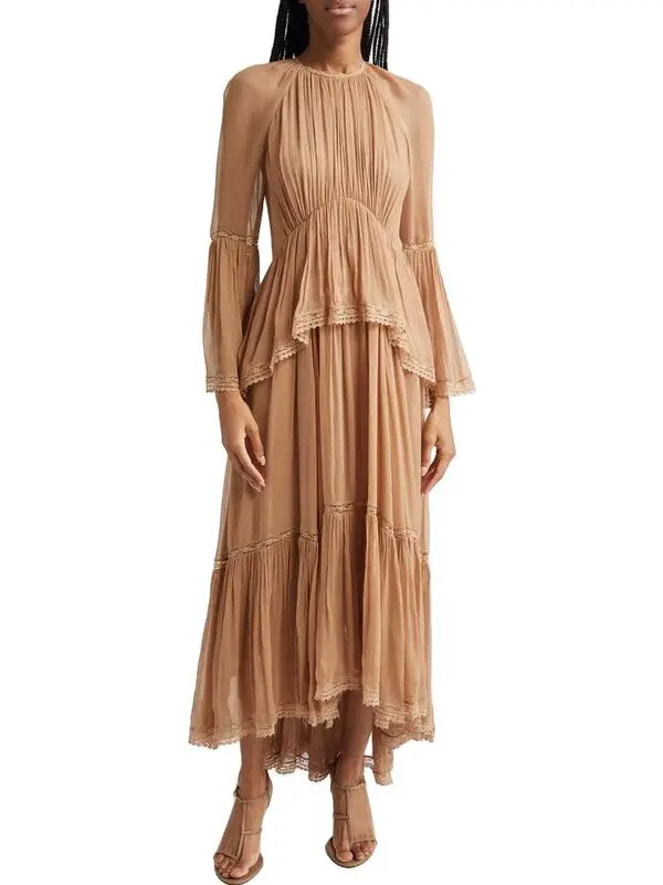 Zimmermann Hypnotic Peplum Long Sleeve Flutter Dress - Biscuit