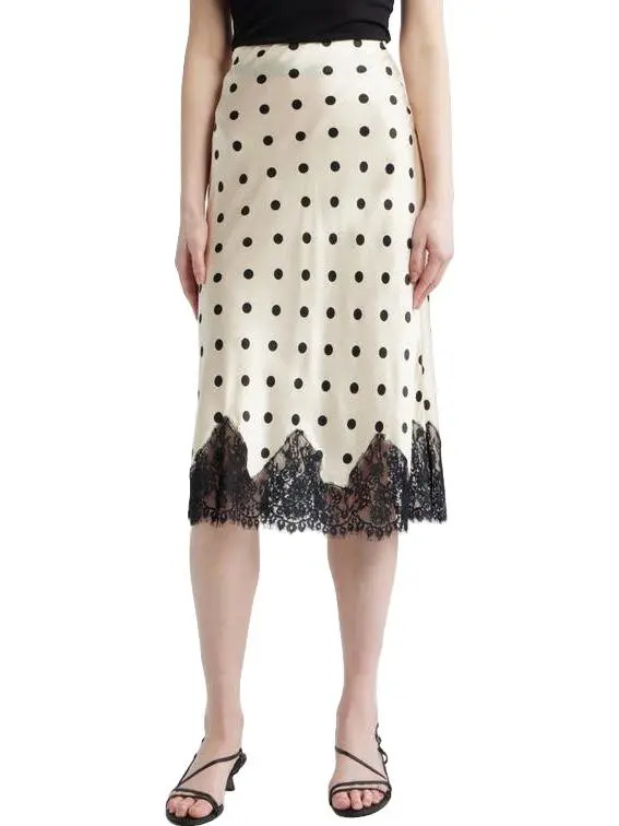 REFORMATION Carolina Lace Trim Silk Midi Skirt - Sundae Dot