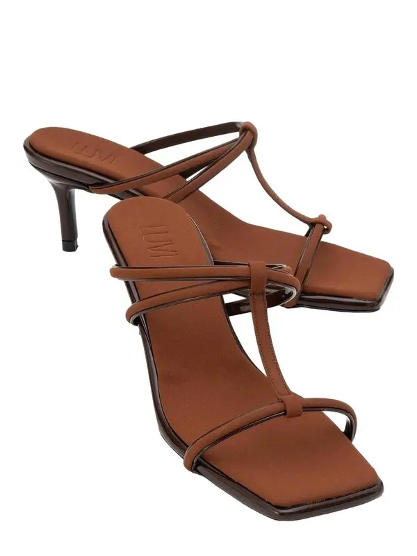 PROLOGUE SHOES Strap Heel Sandal - Brown Faux Leather