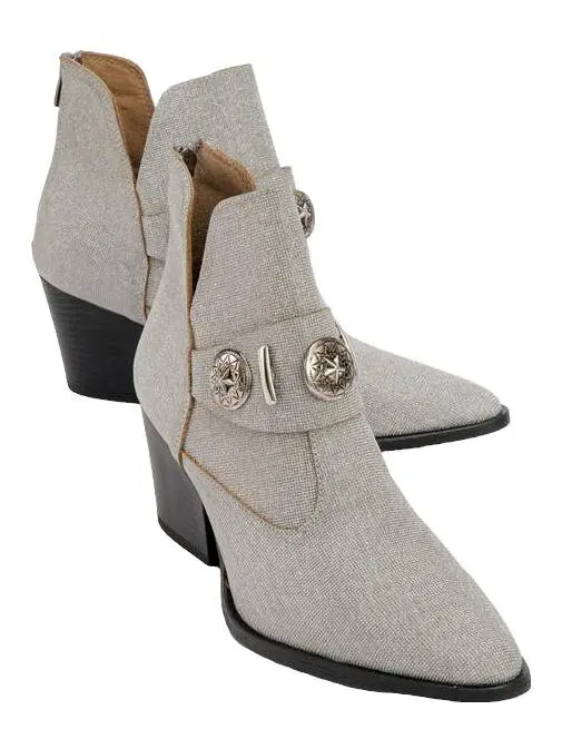 PROLOGUE SHOES Kenda Buckle Block Heel Boots - Silver Glitter Faux Leather