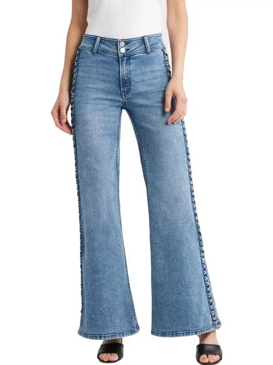 CITY BLUES Side Braid Wide-leg Jeans - Vintage Whisker