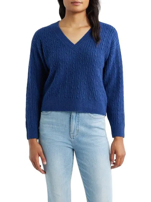 CITY BLUES Cable V-neck Sweater - Twilight