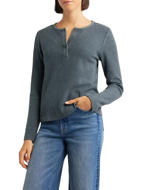 CITY BLUES Thermal Knit Henley - Charcoal
