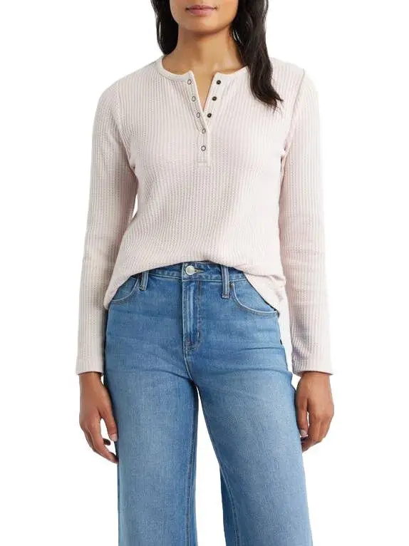 CITY BLUES Thermal Knit Henley - Petal