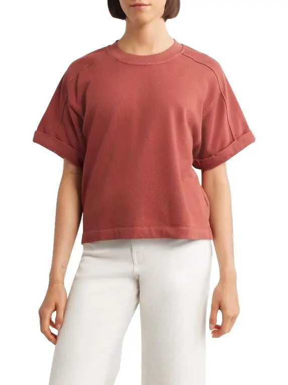 CITY BLUES Boxy Short Sleeve Sweatshirt - Wine