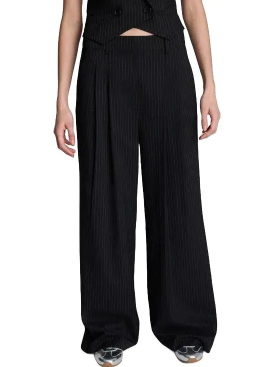 KENNETH COLE High-waist Pinstripe Wide Leg Pants - Black/oyster
