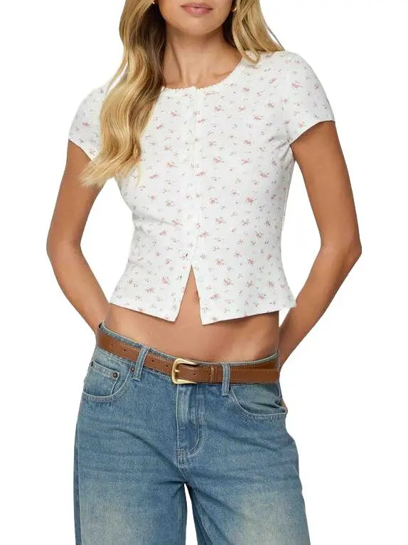 EDIKTED Odella Floral Ribbed Crop Top - Cream