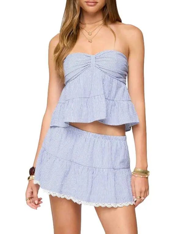 EDIKTED Striped Strapless Tiered Top - Blue-and-white