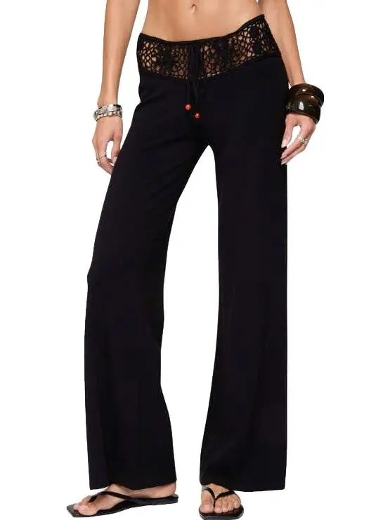 EDIKTED Crochet Waist Drawstring Pants - Black