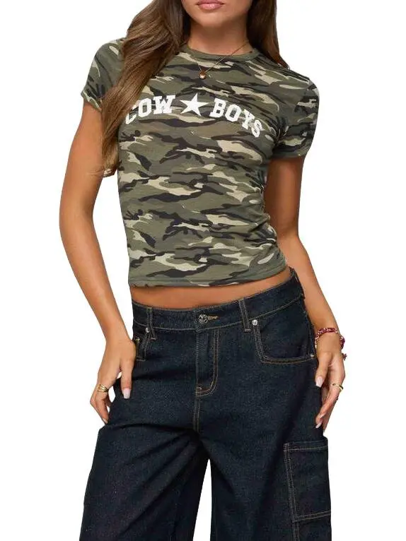 EDIKTED Nika Camo Cowboys T-shirt - Olive