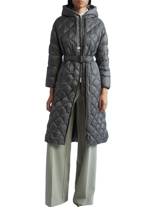 Max Mara The Cube Trepar Diamond Quilted Down Longline Coat - Green