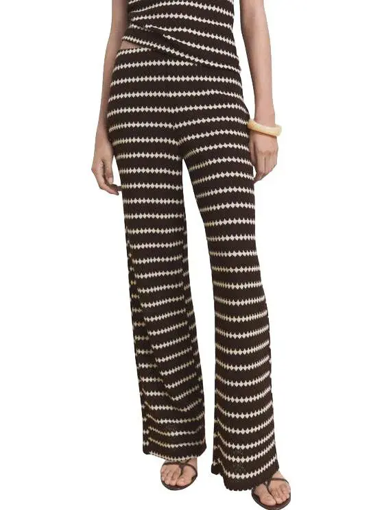 Mango Wavy Stripe Knit Straight Leg Pants - Brown