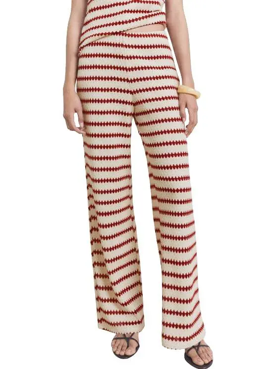 Mango Wavy Stripe Knit Straight Leg Pants - Red