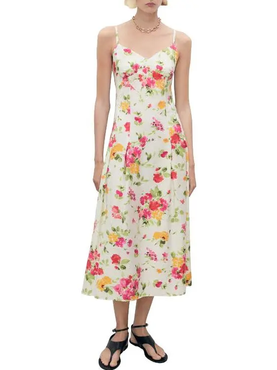Mango Floral Print Sleeveless Midi Dress - Ecru