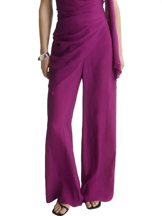 Mango Satin Straight Leg Trousers - Purple