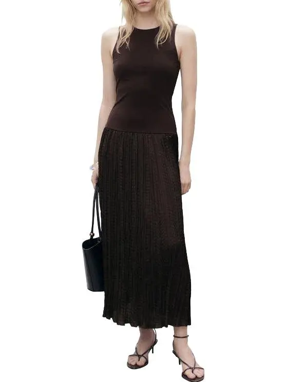 Mango Mixed Media Sleeveless Dress - Brown
