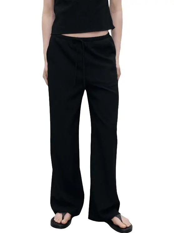 Mango Tie-waist Straight Leg Pants - Black