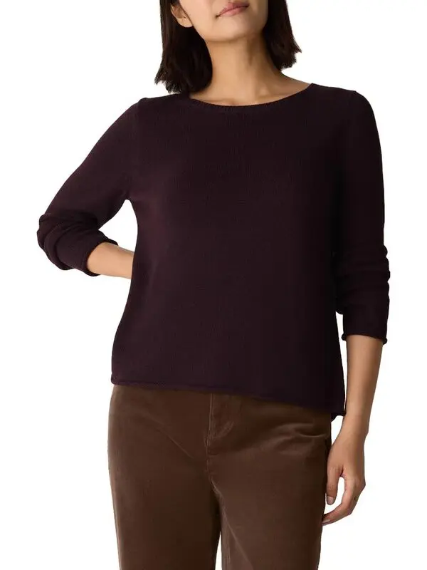 Eileen Fisher Bateau Neck Cotton Blend Sweater - Cassis