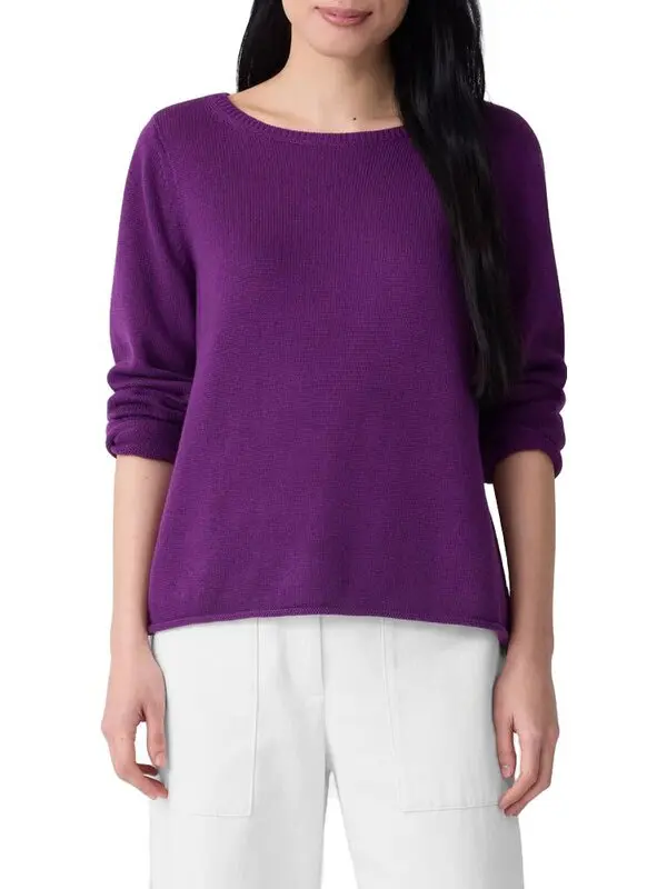 Eileen Fisher Bateau Neck Cotton Blend Sweater - Dahlia