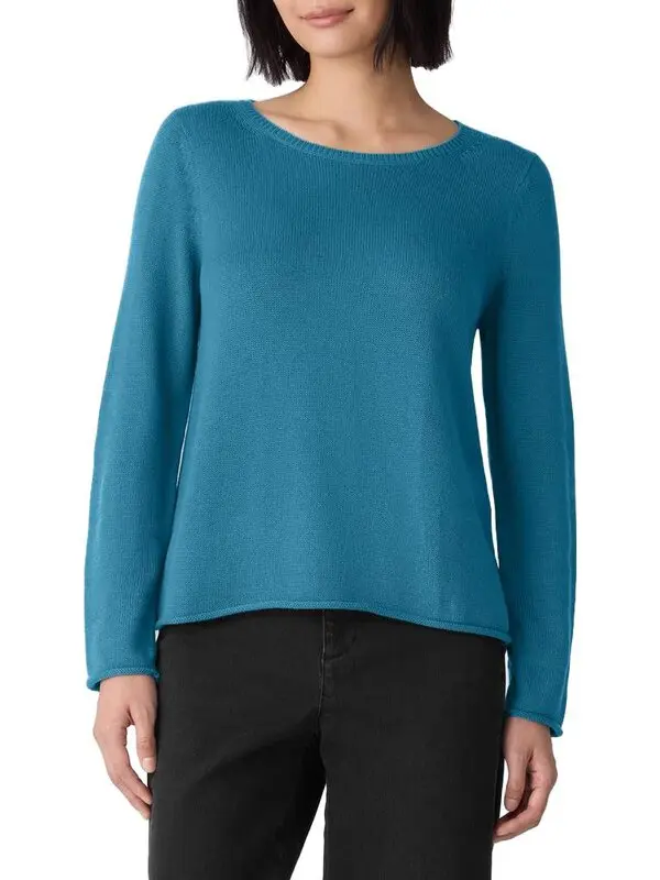 Eileen Fisher Bateau Neck Cotton Blend Sweater - Dragonfly