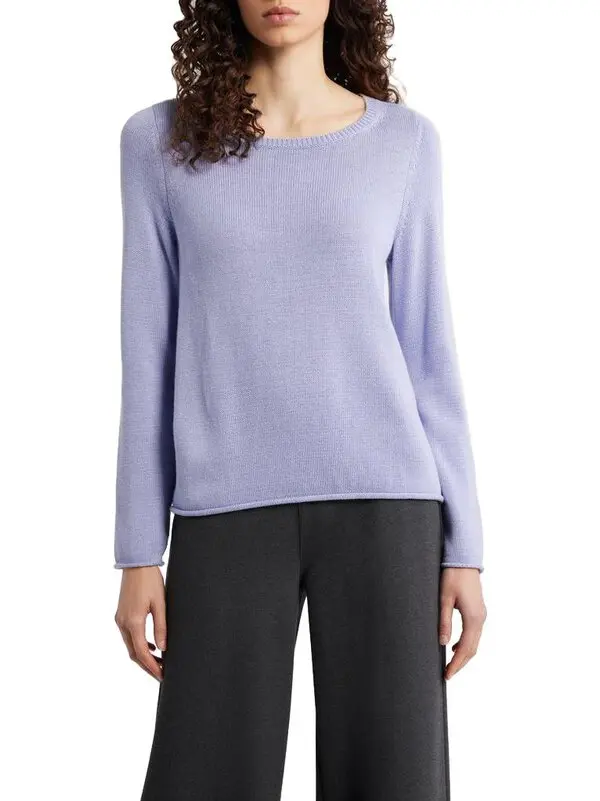 Eileen Fisher Bateau Neck Cotton Blend Sweater - Plumeria