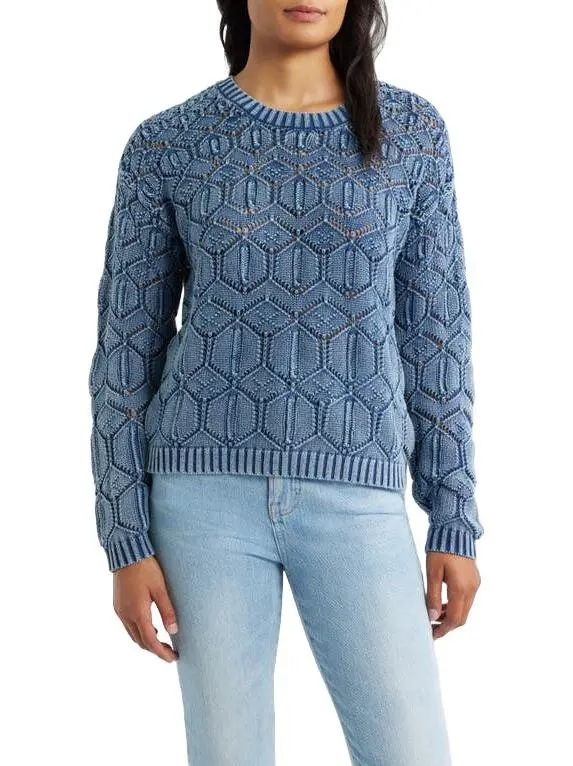 CITY BLUES Distressed Wash Openwork Sweater - Indigo