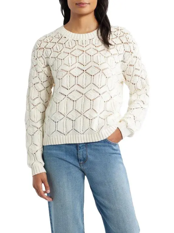 CITY BLUES Distressed Wash Openwork Sweater - Sand