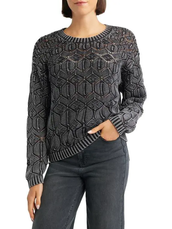 CITY BLUES Distressed Wash Openwork Sweater - Washed Black
