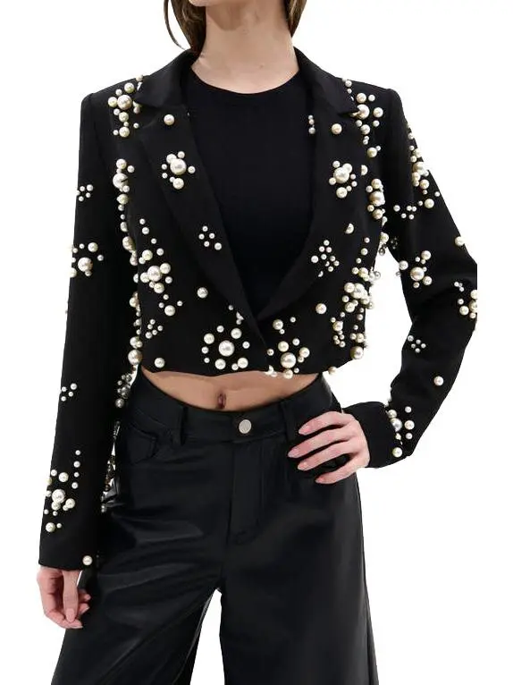 AZALEA WANG Embellished Cropped Blazer - Black