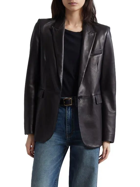 NILI LOTAN Belmonde Lambskin Leather Blazer - Black