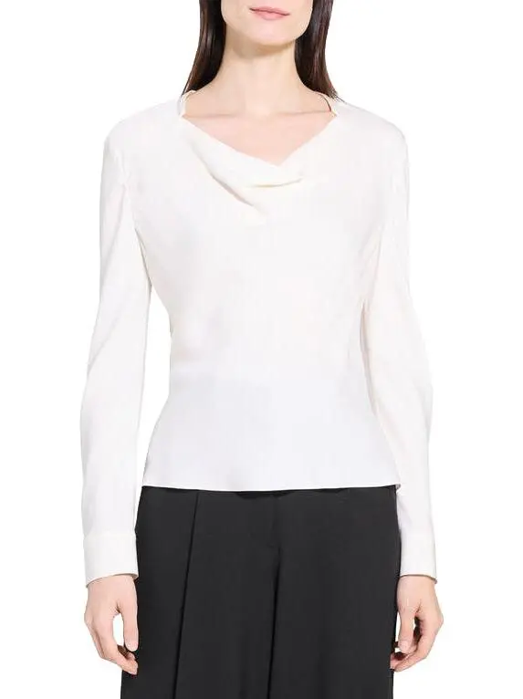 Theory Cowl Neck Silk Top - Ivory