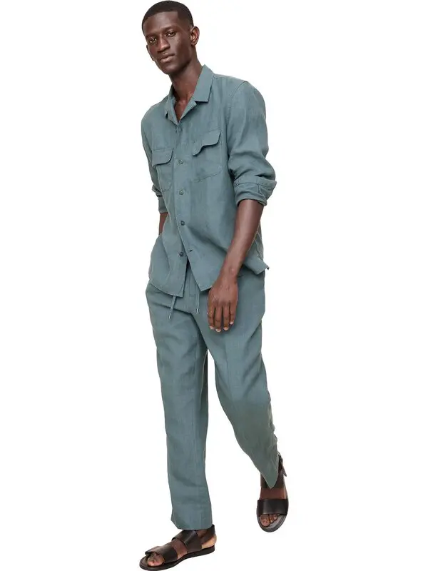Banana Republic Straight Linen Pull-on Pant - Teal