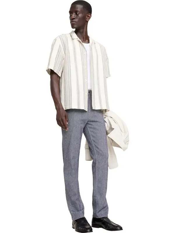 Banana Republic Slim Heathered Linen-cotton Traveler Pant - Blue & White