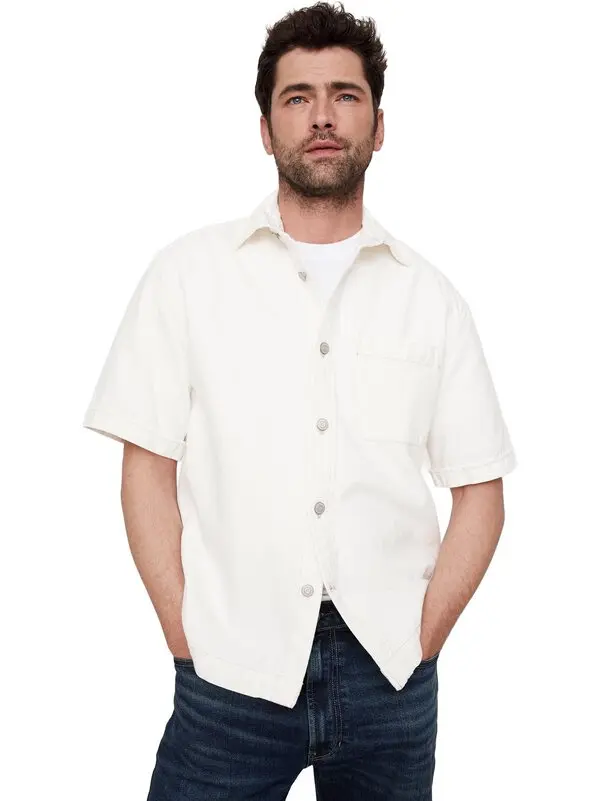 Banana Republic Relaxed-fit Denim Short-sleeve Shirt - Ecru