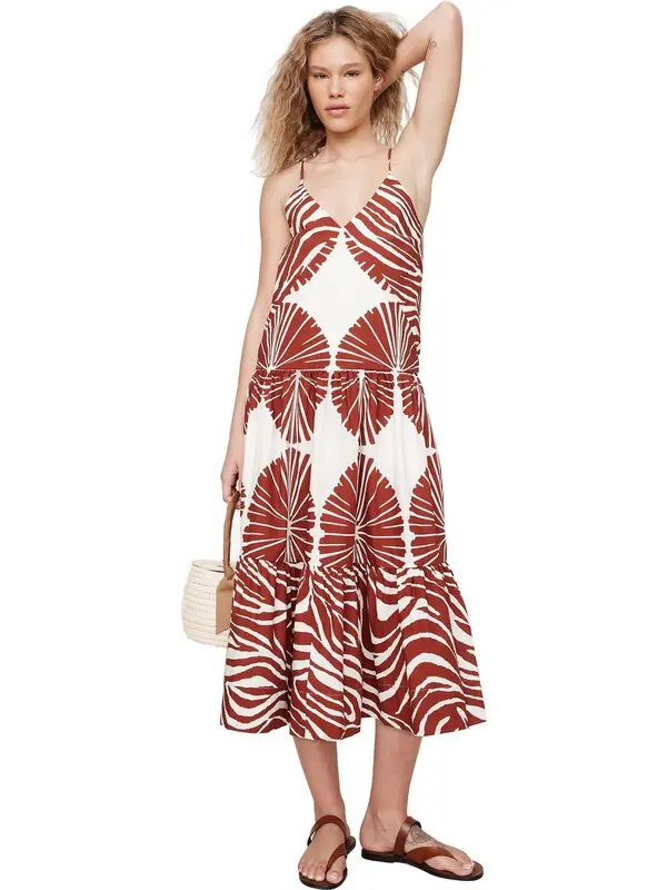 Banana Republic Cotton Poplin Tiered Midi Dress - Brown Zebra Print