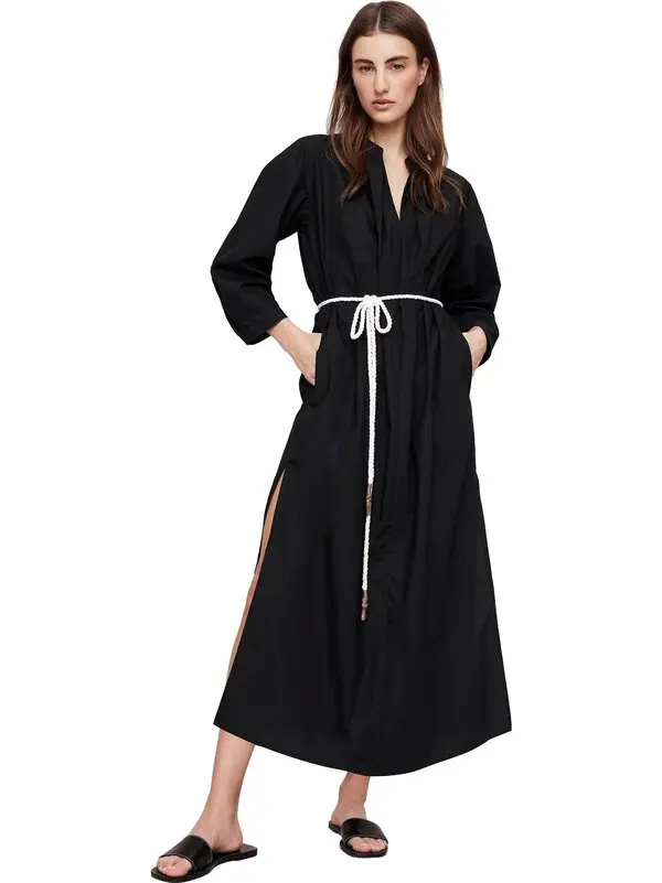 Banana Republic Cotton Poplin Split-neck Shirt Dress - Black