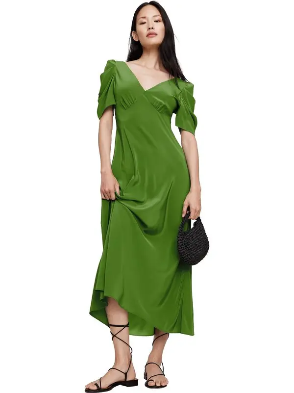 Banana Republic Matte Silk Maxi Dress - Scenic Trail Green